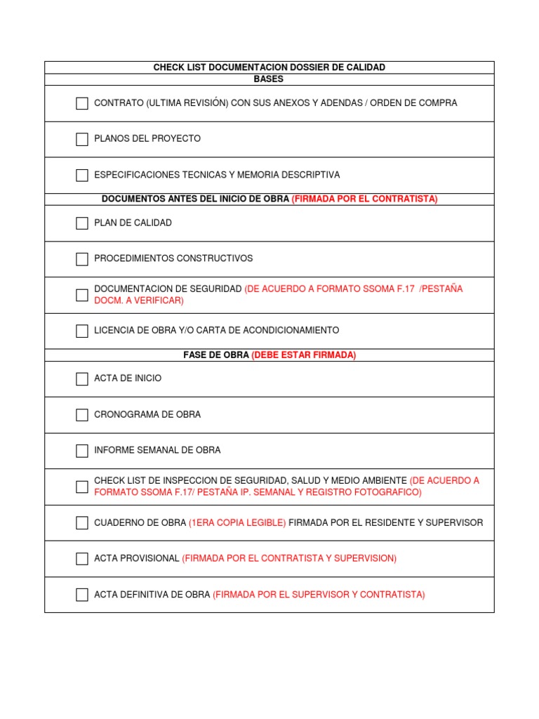 Formato Checklist Dossier | PDF
