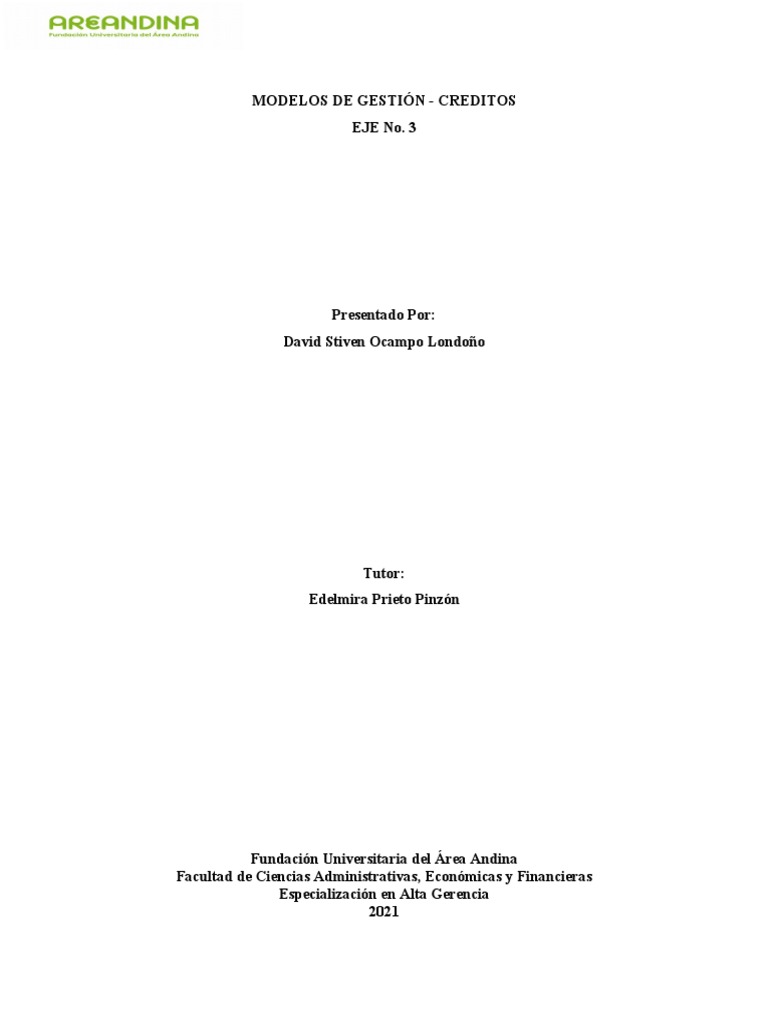Eje 3 - Modelo de Gestion - Creditos | PDF | Empresas | Calidad (comercial)
