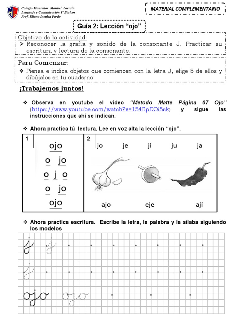 Guia Apoyo-1°básicos Consonante J | PDF
