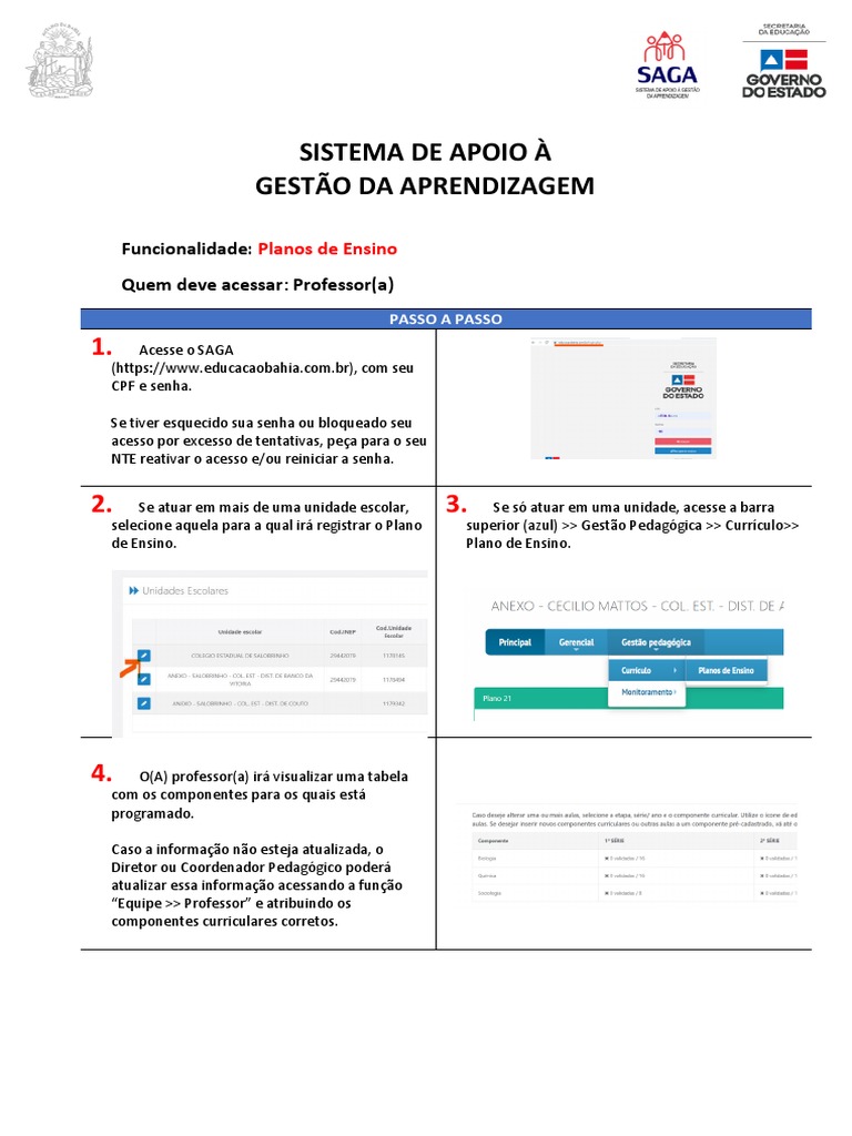 SAGA - Tutorial - Planos de Ensino | PDF
