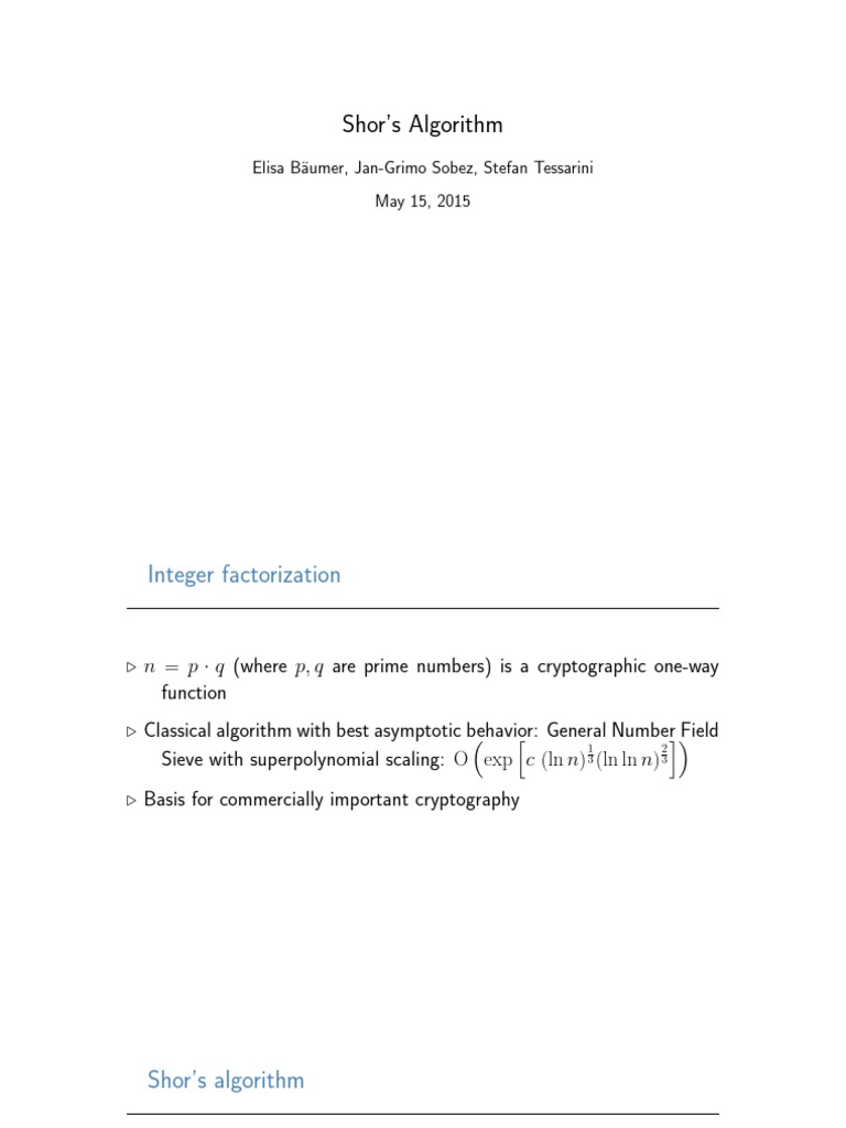 Shors Algorithm Pdf Factorization Discrete Mathematics 7824