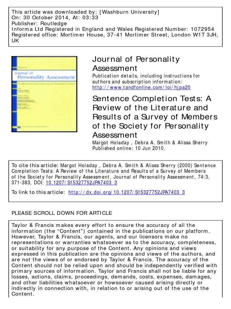 Jurnal Sentence Completion Test (SCT) | PDF | Human Nature ...