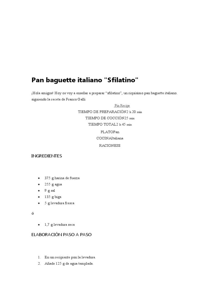 Pan Baguette Italiano | PDF | Panes | Alimentos basicos