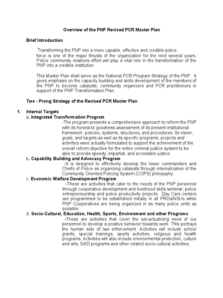 PNP Revised PCR Master Plan Overview | PDF | Police | Police Officer
