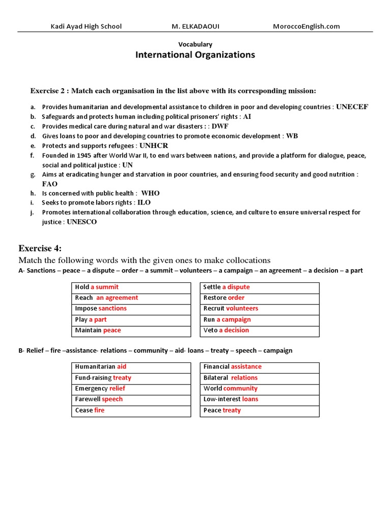 International Organizations Vocabulary Guide | PDF