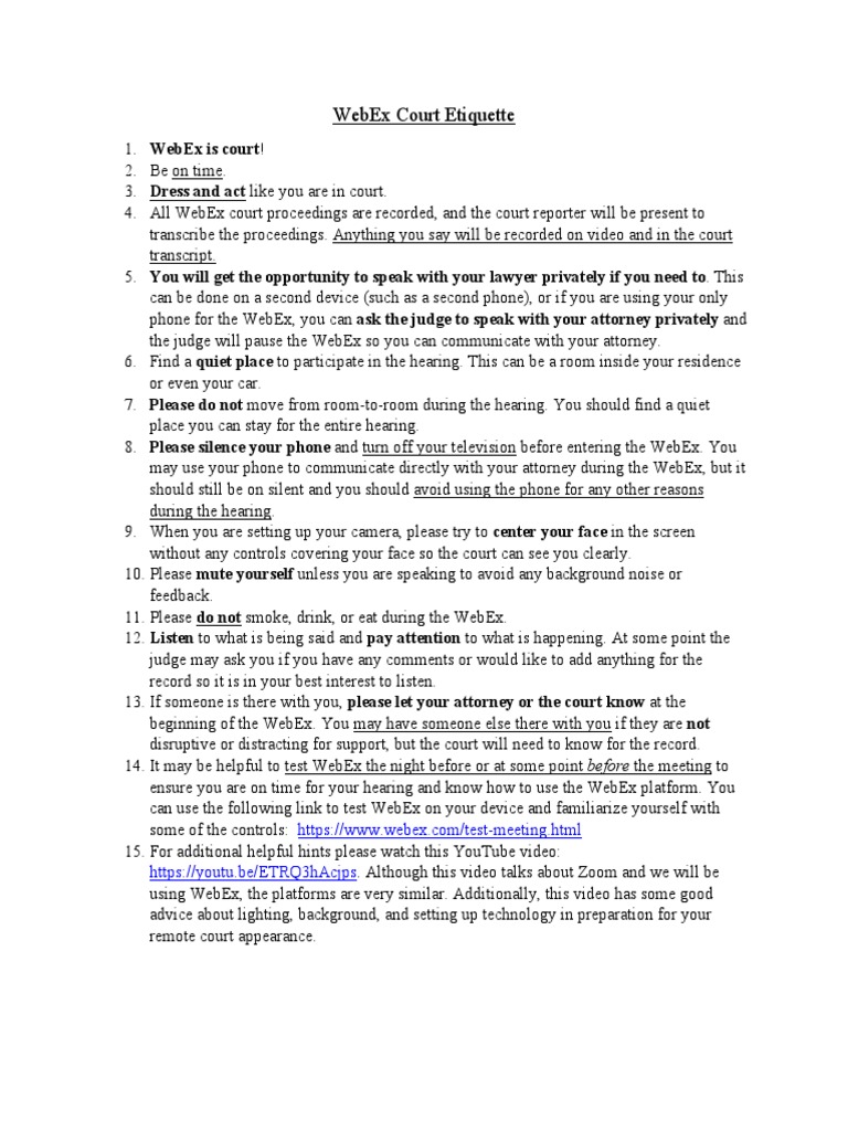 WebEx Court Etiquette | PDF | Lawyer