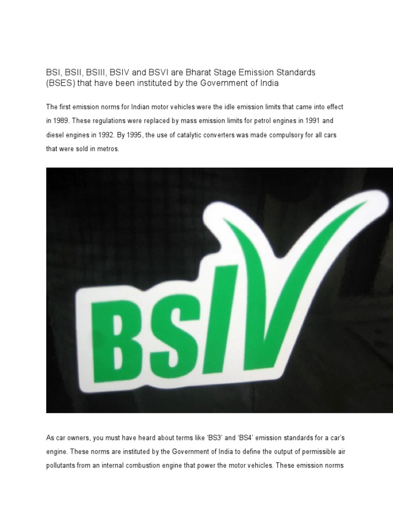 BSI, BSII, BSIII, BSIV and BSVI Are Bharat Stage Emission Standards ...