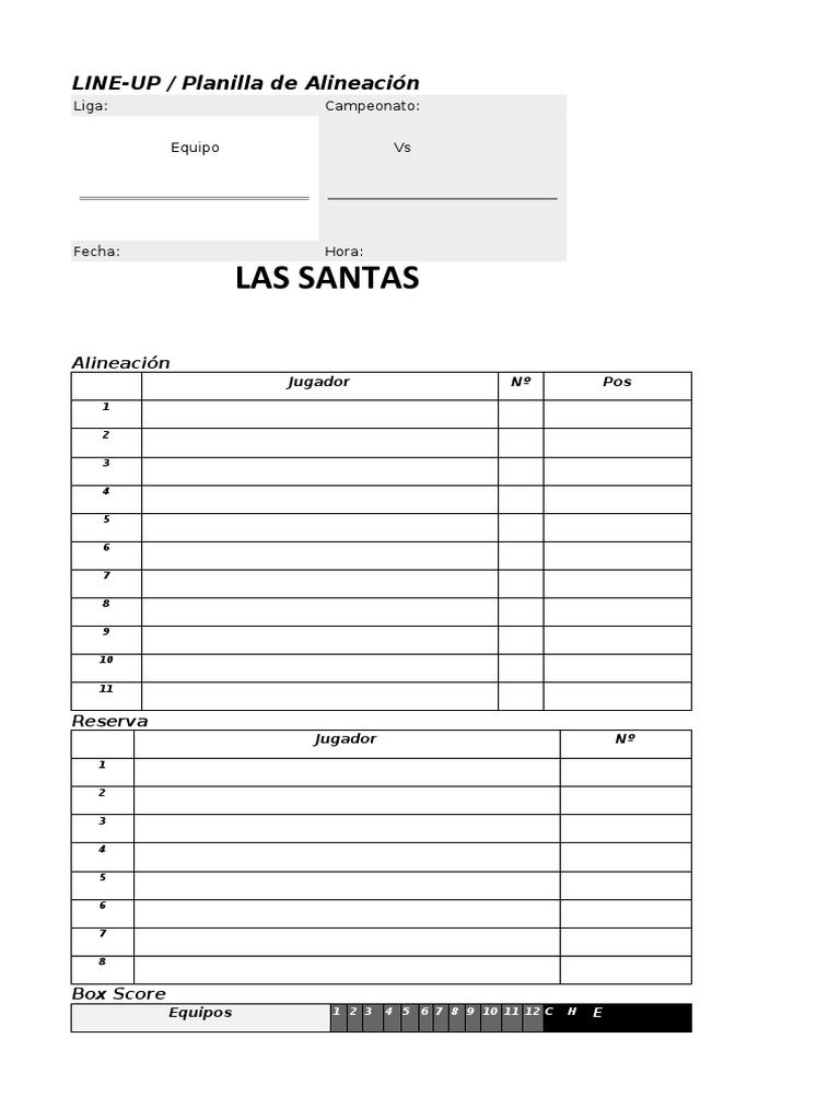 Planilla de Line Up Bys | PDF