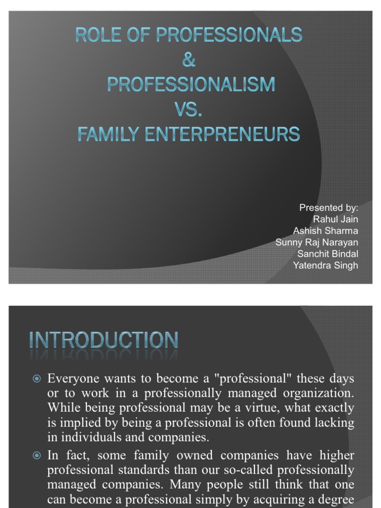 Role of Professionals | PDF | Etiquette | Entrepreneurship