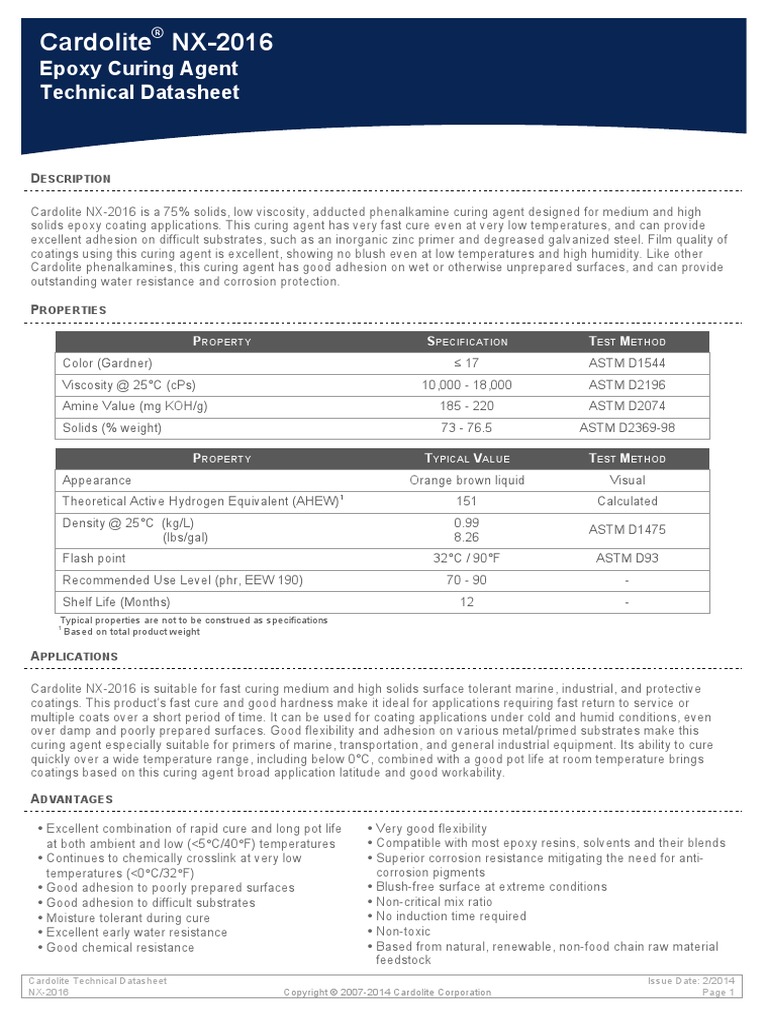 Cardolite NX 2016 | PDF | Epoxy | Corrosion