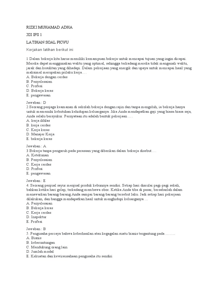 Soal PKWU Kelas 12 | PDF | Bisnis | Seni