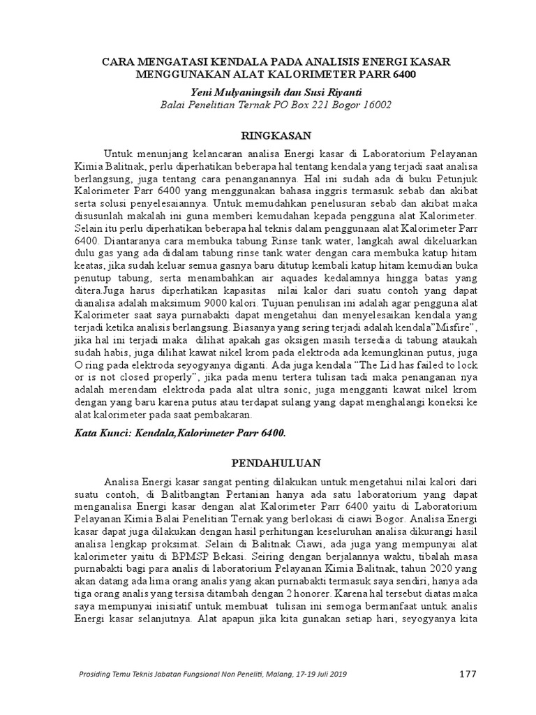 Kendala dan Solusi Kalorimeter Parr 6400 | PDF