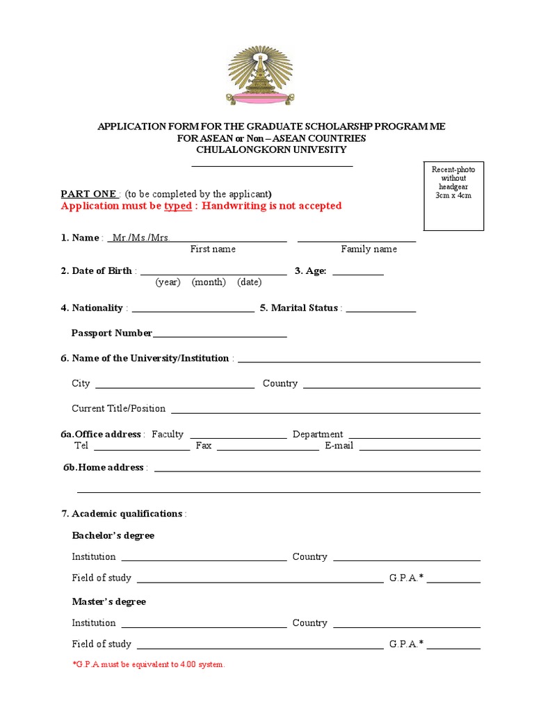 Fulltime Application Form ASEAN and NON ASEAN - 2021 | PDF | University ...