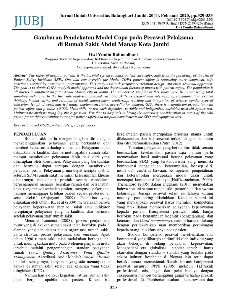 Jiubj: Gambaran Pendekatan Model Copa Pada Perawat Pelaksana Di Rumah Sakit Abdul Manap Kota ...