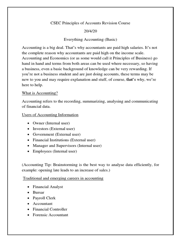 CSEC Principles of Accounts Revision Course - Basic Accounting | PDF ...