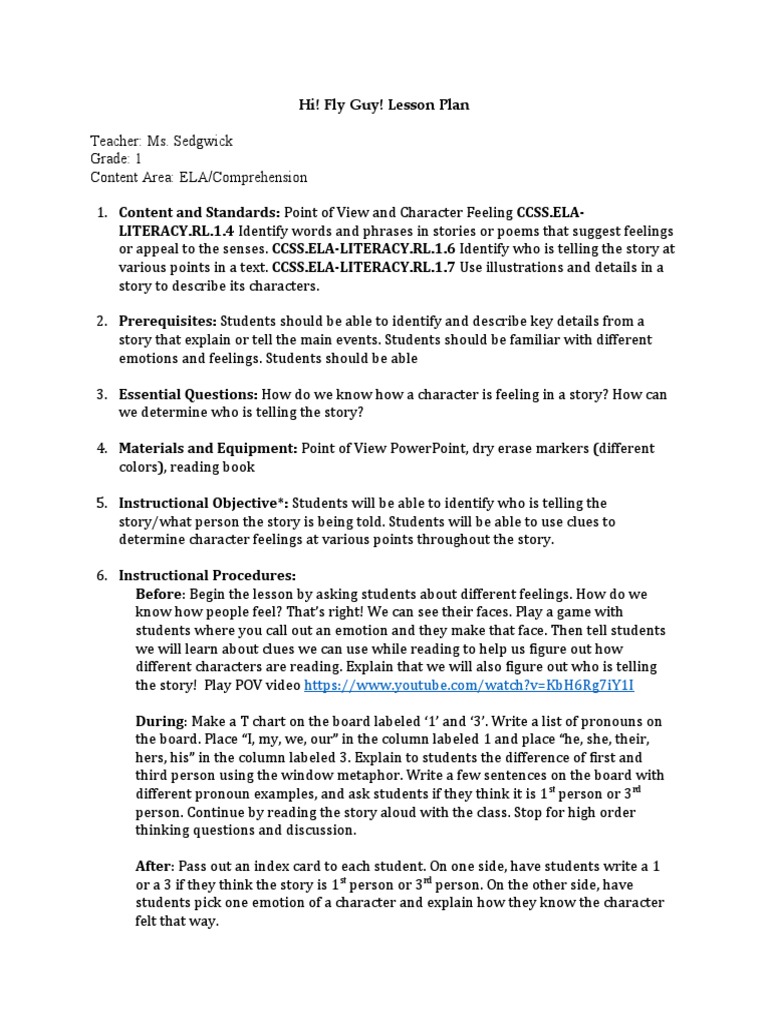 Hi Fly Guy Lesson Plan | PDF | Lesson Plan | Reading Comprehension