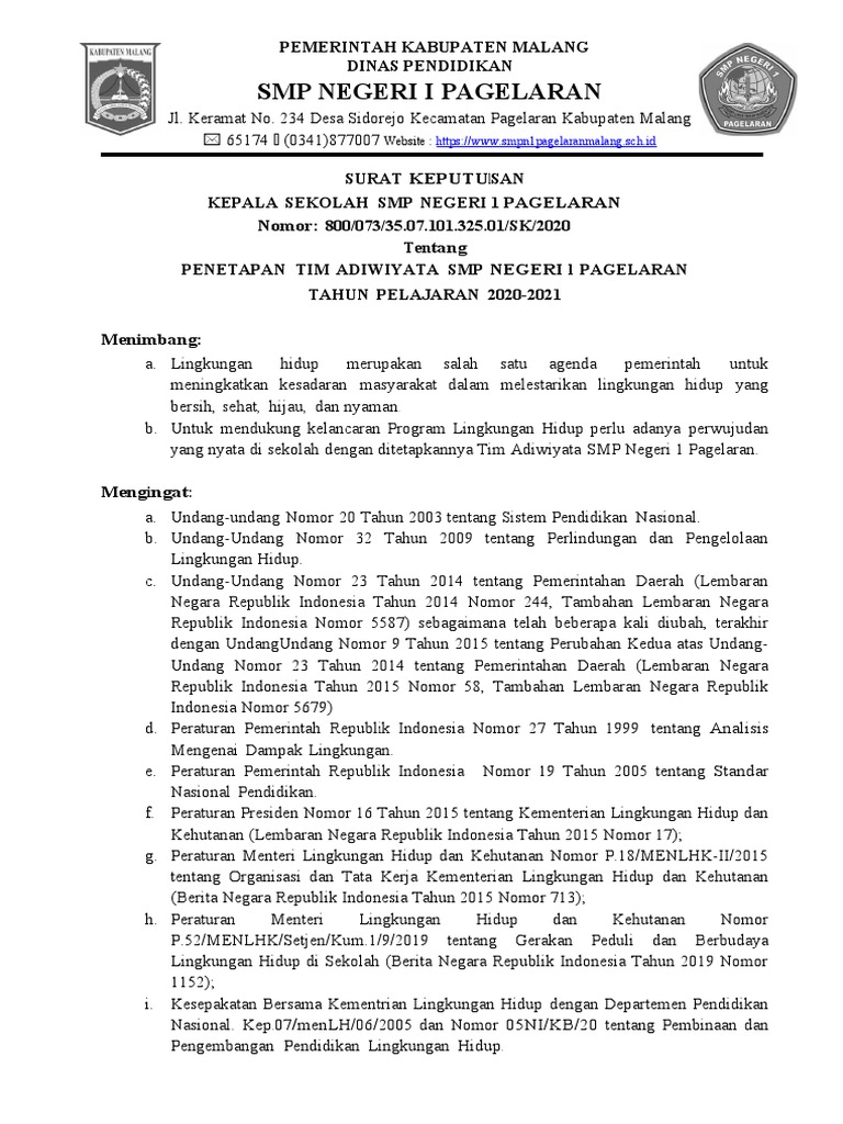 STRUKTUR TIM ADIWIYATA Des | PDF