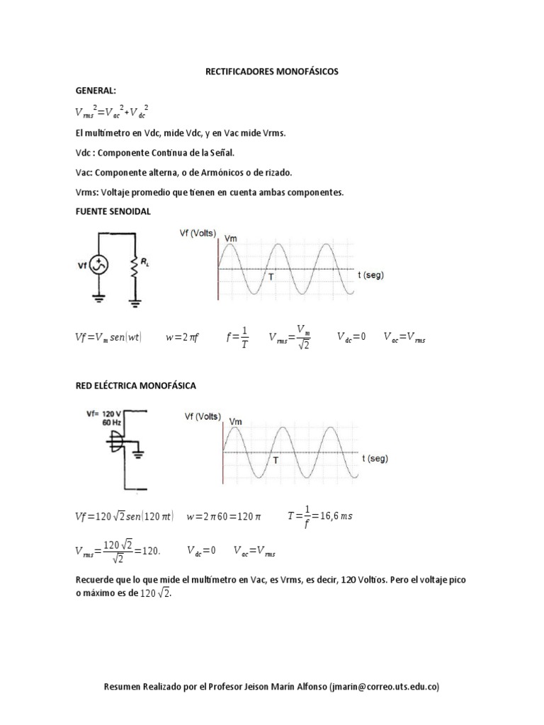 Rectificadores monofásicos: tipos y cálculos | PDF | Rectificador ...