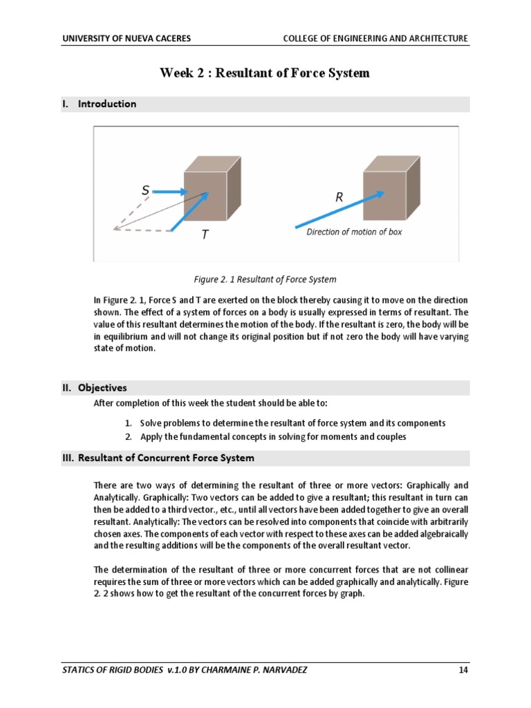 Week 2 Resultant Of Force System Pdf Force Euclidean Vector