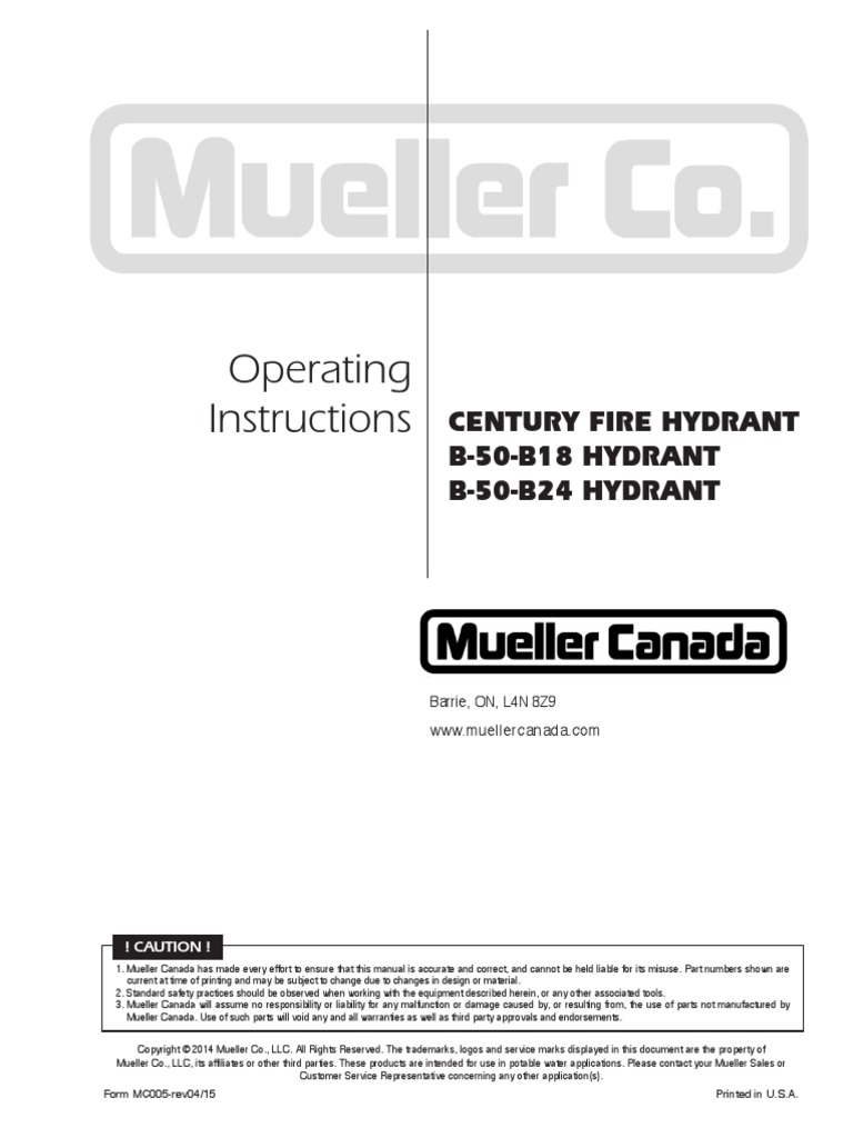 Operating Instructions: Century Fire Hydrant B-50-B18 HYDRANT B-50-B24 ...