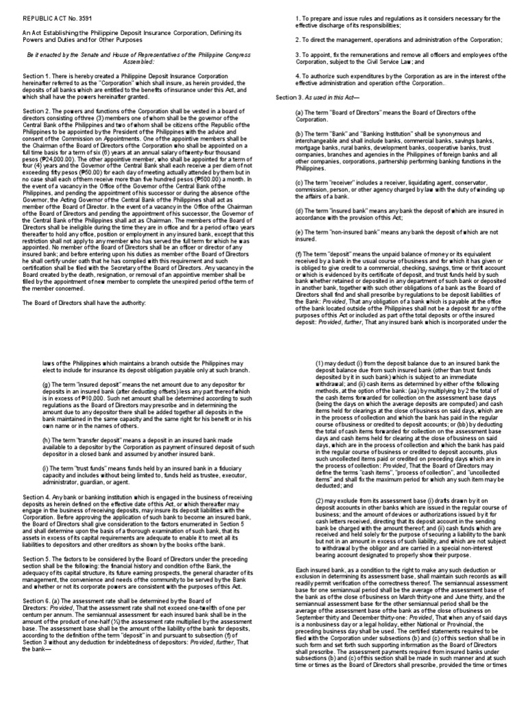 PDIC and AMENDED PDIC | PDF | Deposit Account | Banks