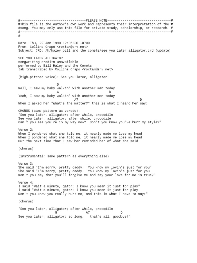 See You Later Alligator Tab | PDF