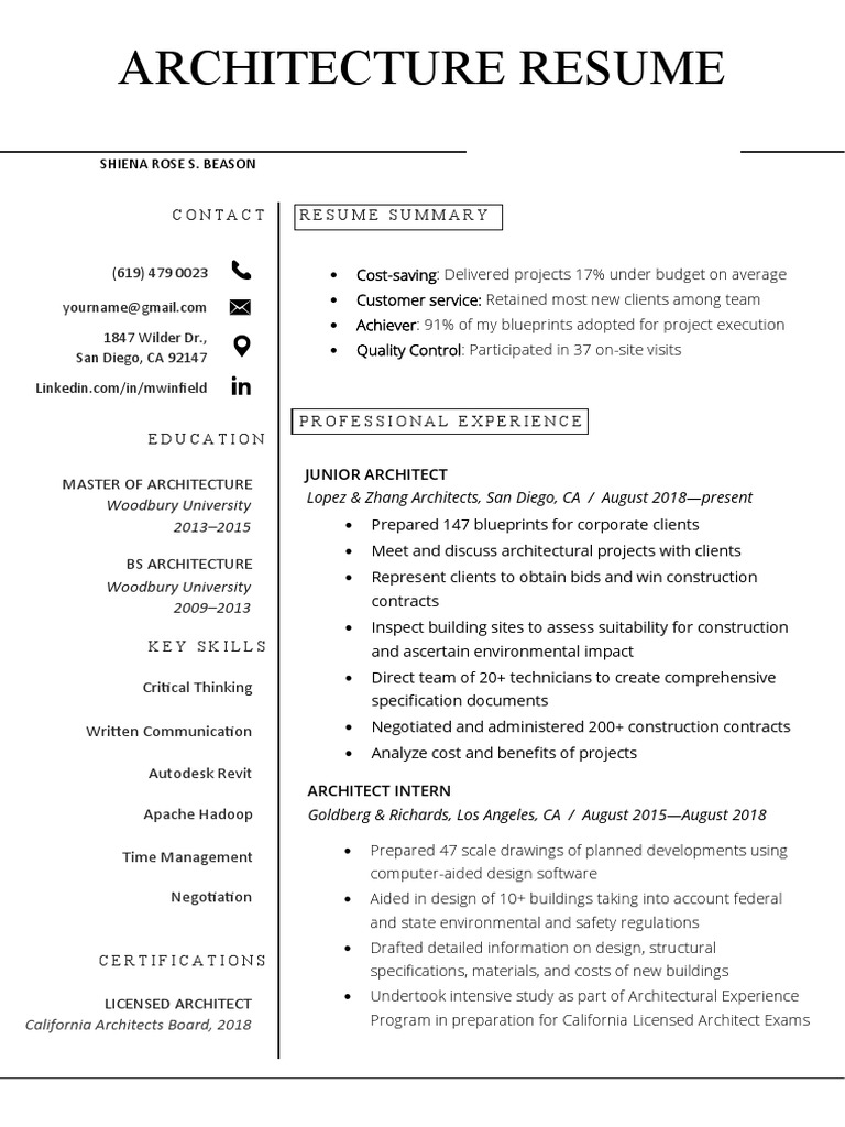 Architecture Resume Sample - Minimalist Original | PDF | Architect ...