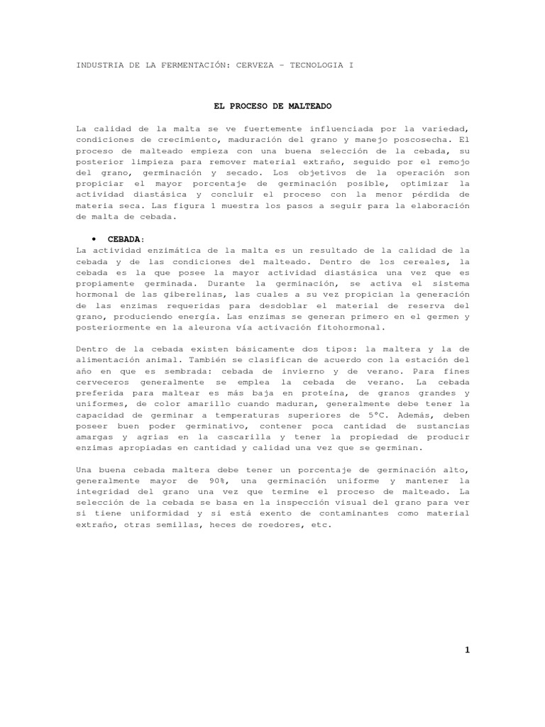 Proceso de Malteado de Cebada para Cerveza | PDF | Germinación | Malta