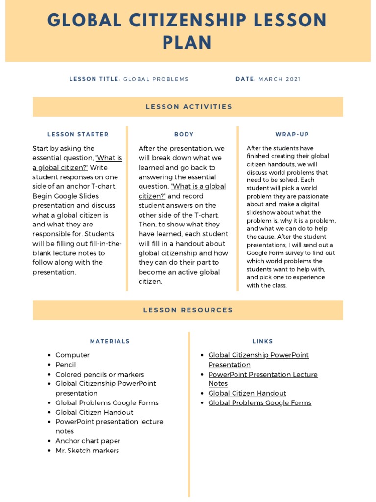 Global Citizenship Lesson Plan | PDF | Microsoft Power Point | Lecture