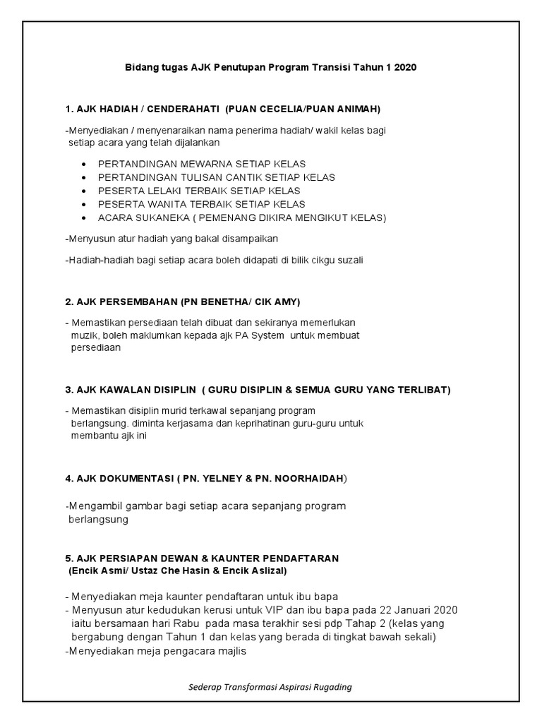 Tugas AJK Penutupan Program Transisi | PDF
