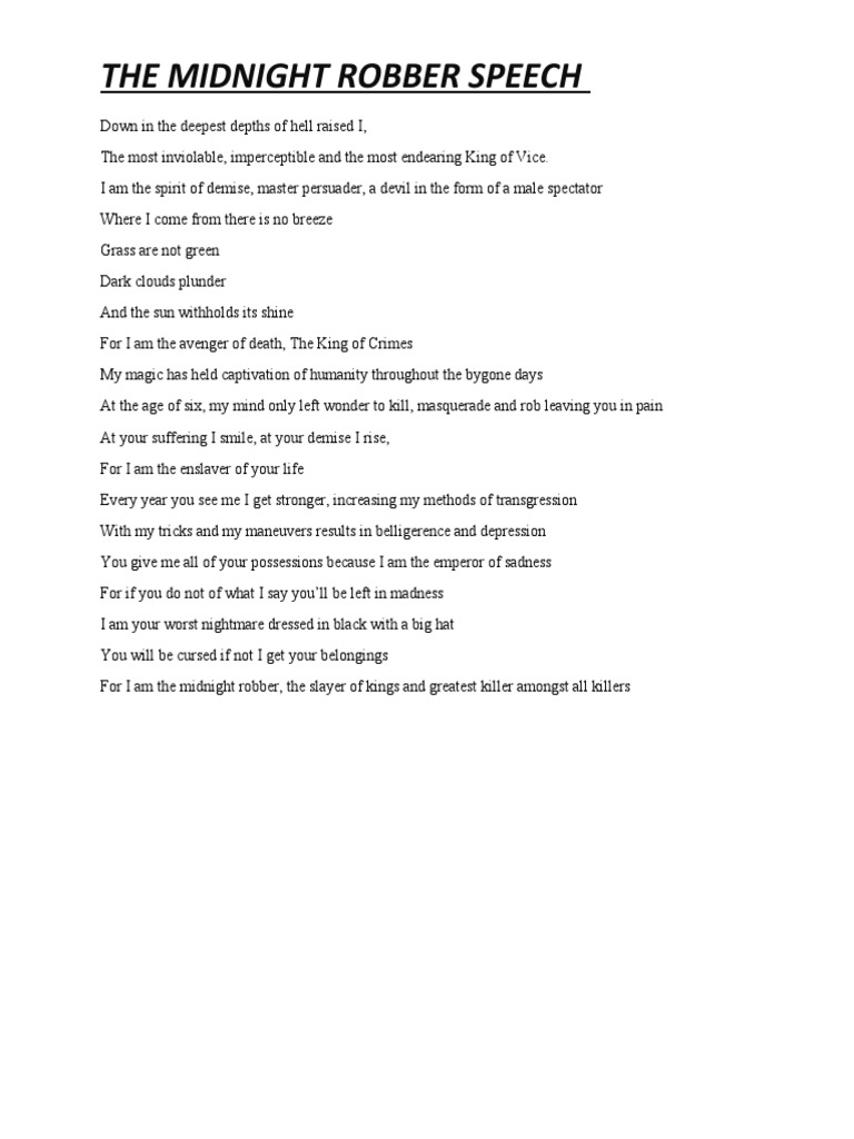 Midnight Robber Speech | PDF