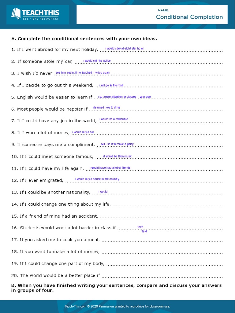 Conditional Completion Interactive Worksheet | PDF | English As A ...