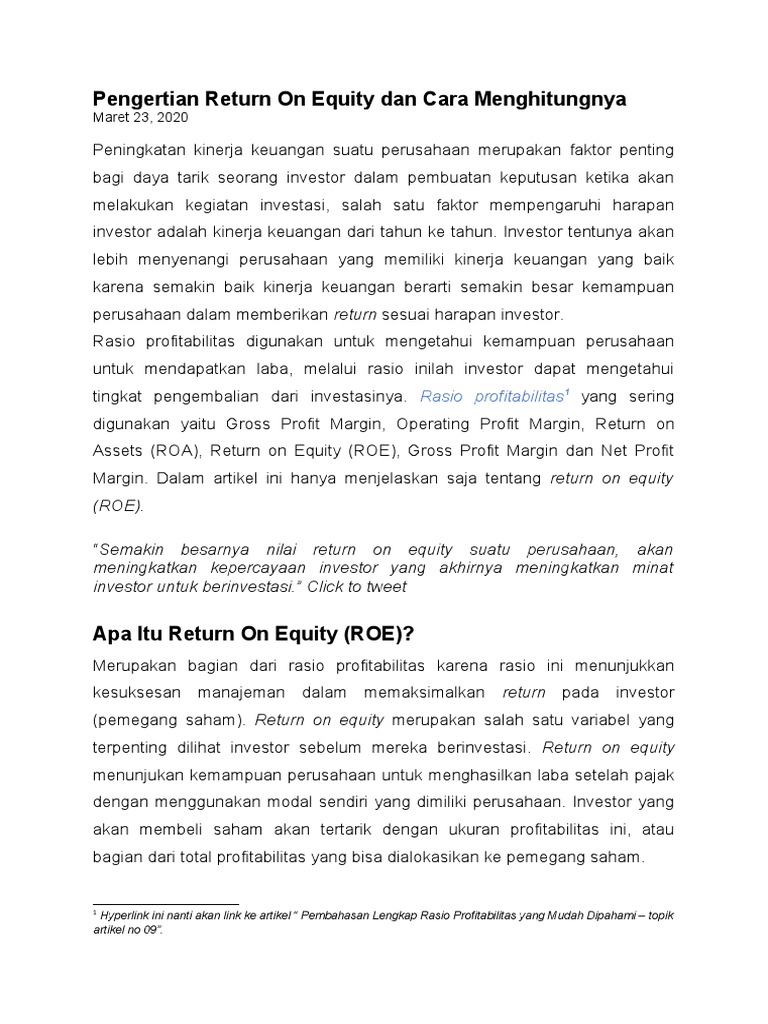 ROE: Pengertian dan Cara Hitung | PDF