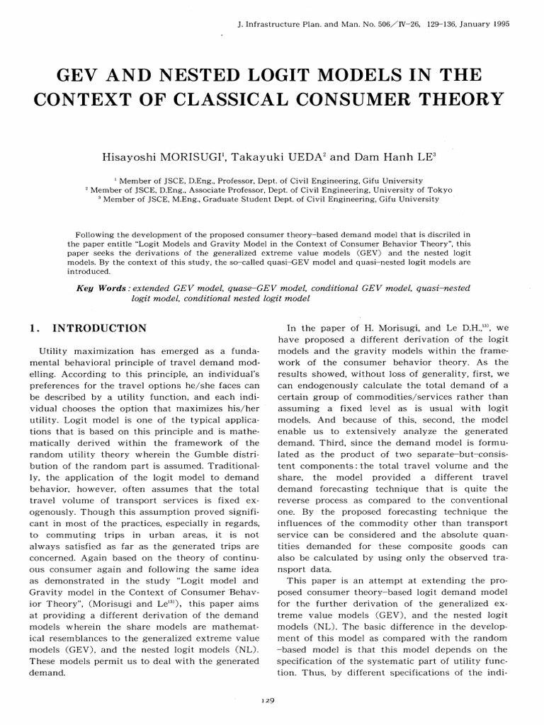 GEY AND Nested Logit Models in The Context of Classical Consumer Theory | PDF | Utility ...