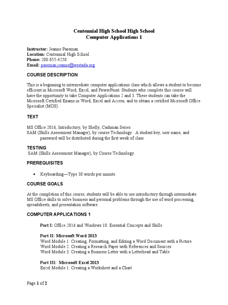 Centennial High School High School Computer Applications 1 | PDF ...