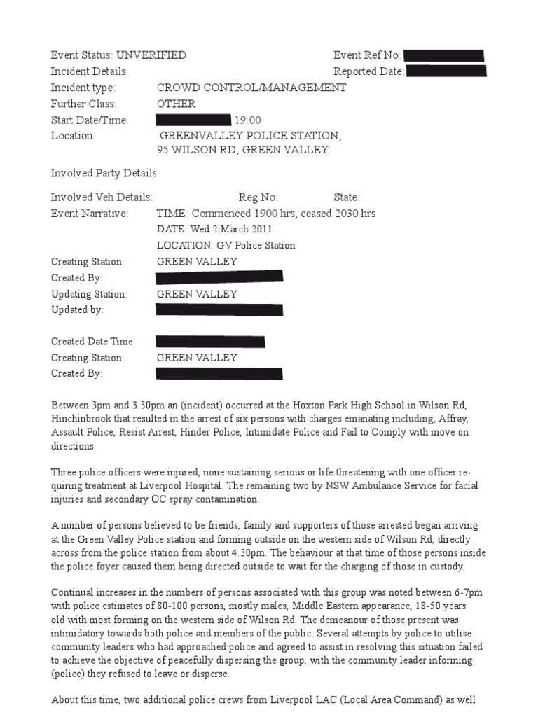 3 3 2011 Hoxton Park High School Riot 649258-Police-Report | PDF ...