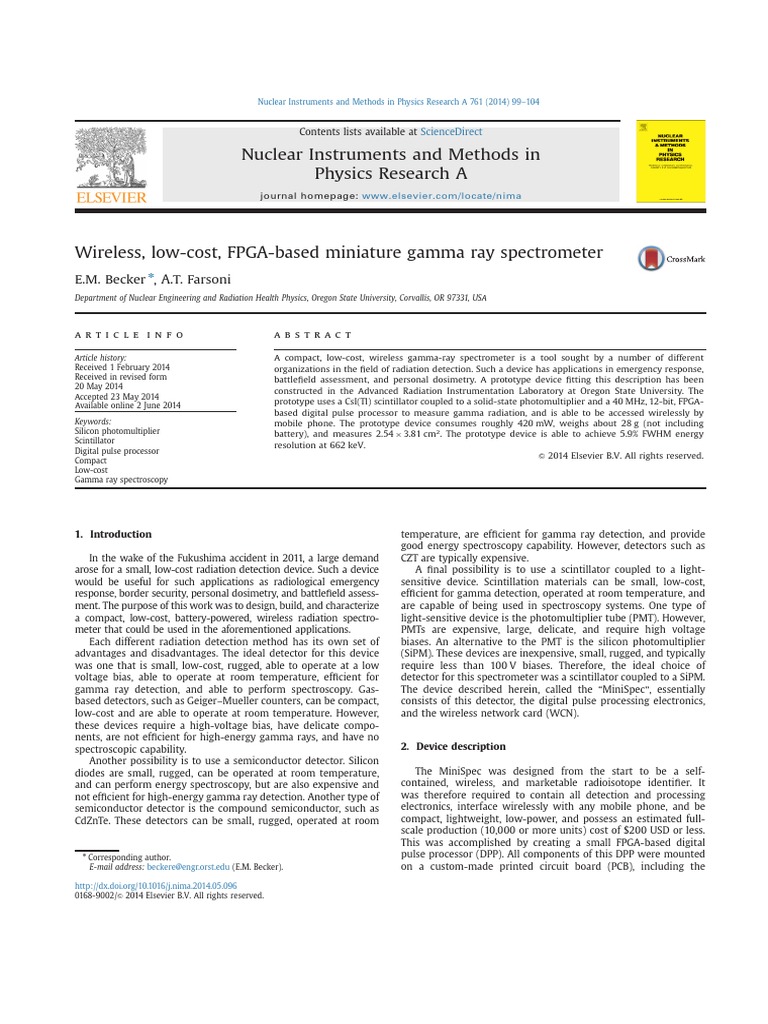 Design and Characterization of a Wireless, Low-Cost, FPGA-Based Miniature Gamma Ray Spectrometer ...