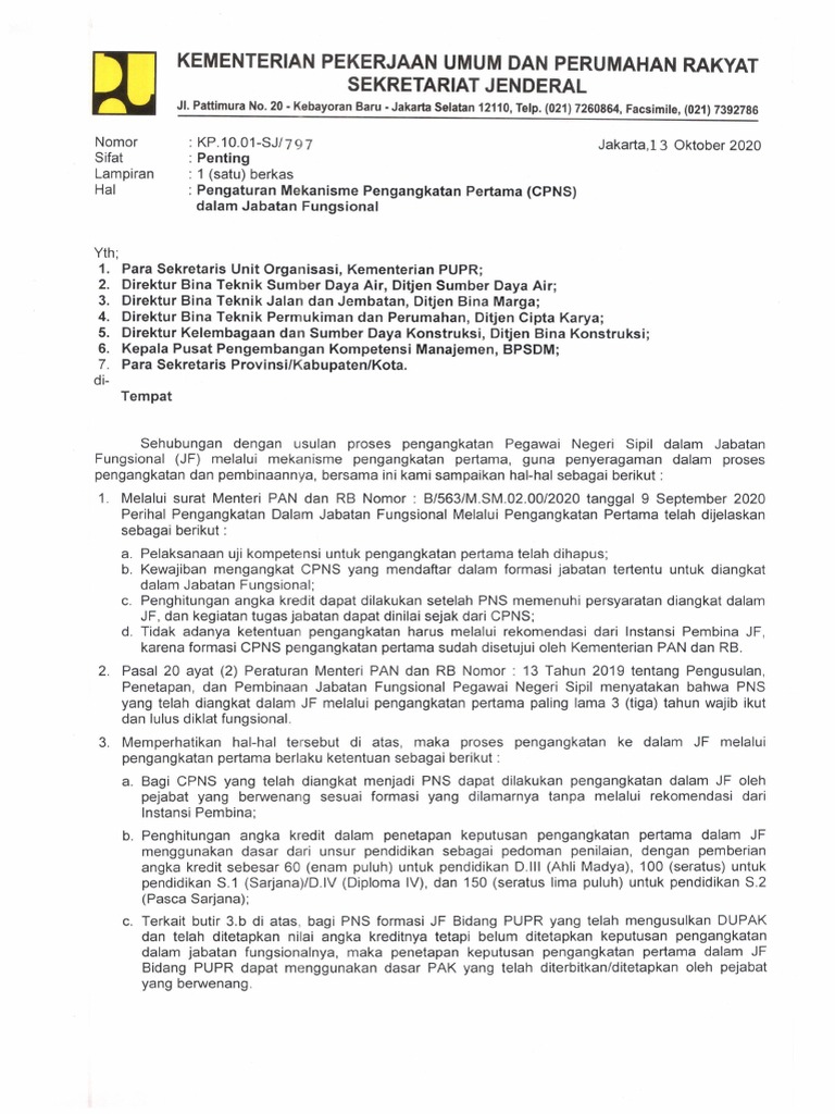 Pengaturan Mekanisme Pengangkatan Pertama CPNS Dalam Jafung | PDF