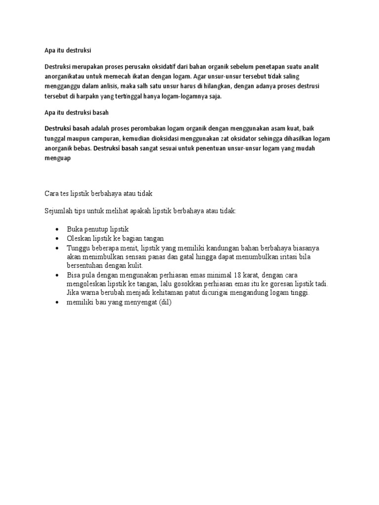 Proses Destruksi dan Uji Keamanan Lipstik | PDF