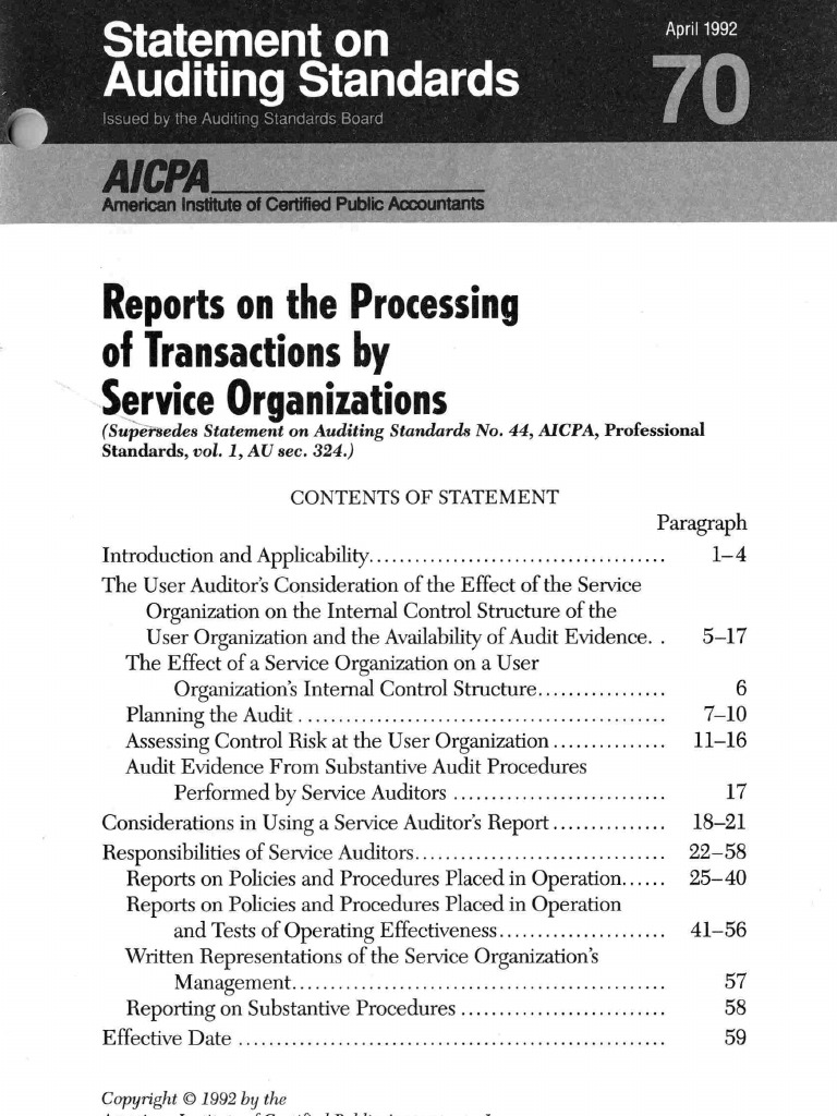 Aicpa: Reports On The Processing of Transactions by Service ...