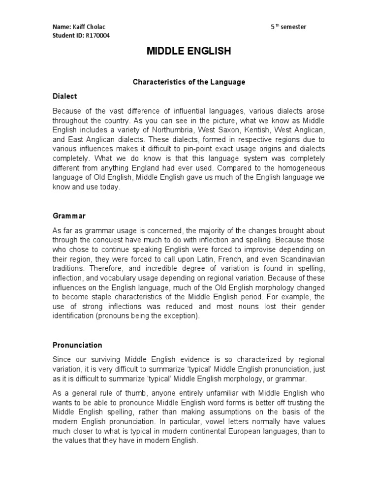 Middle English: Characteristics of The Language Dialect | PDF | English ...