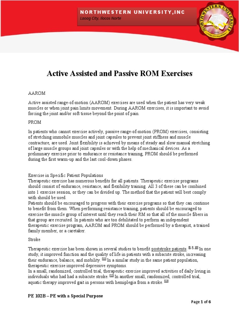 Active and Passive ROM Exercise Guide | PDF | Strength Training ...