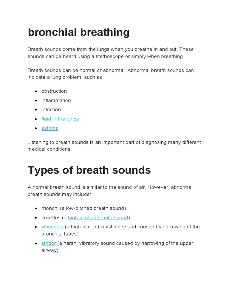 Bronchial Breathing: Fluid in The Lungs Asthma | PDF