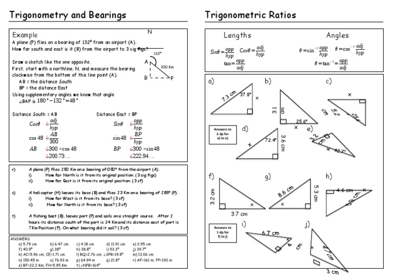 Trigonometry and Bearings Trigonometric Ratios: Lengths Angles | PDF | Trigonometry | Special ...