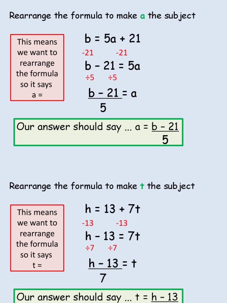 Algebra Formula Rearrangement Guide | PDF | Teaching Methods & Materials
