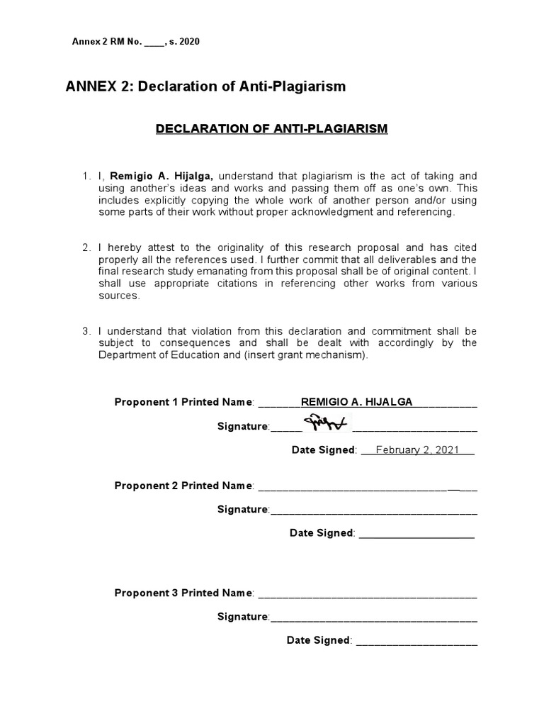2 Annex-2-Declaration-of-Anti-Plagiarism | PDF