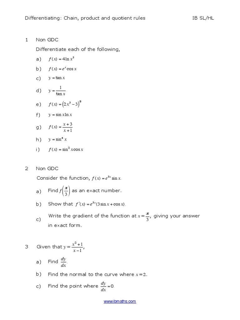 Differentiating Complex Functions Involving Products, Quotients, Trigonometric, Exponential and ...