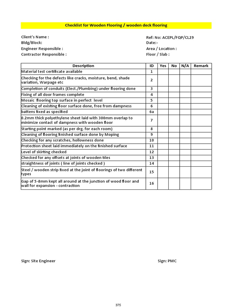 29. Wooden Flooring Checklist