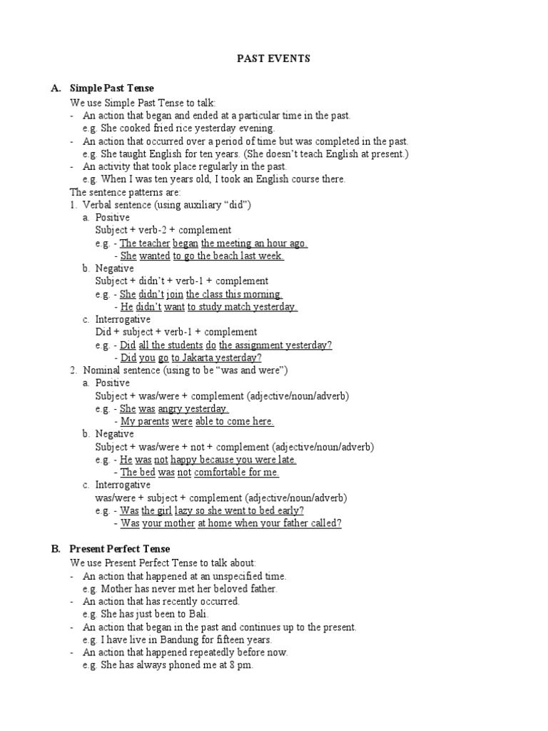 Past Events A. Simple Past Tense | PDF | English Language | Adjective