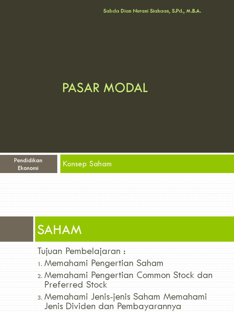 Konsep dan Jenis Saham dalam Pasar Modal | PDF | Pengelolaan Keuangan ...